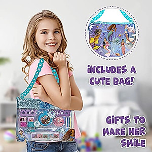 Townley Girl The Little Mermaid 11pc Makeup Filled Chain Bag with Peel-Off Nail Polish, Eyeshadow, Hair Accessories, Body Glitter & More| Makeup Kit for Kids & Girls| Ages 3+