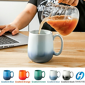 Hasense Ceramic Coffee Mugs Set of 4, Stoneware 15 oz Coffee Cups, Tea Mug with Large Handle for Coffee, Latte, Milk and Mocha, Birthday Gift, Dishwasher & Microwave Safe, Gradient Light Blue