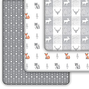 GROW WILD Pack N Play Sheets or Mini Crib Sheets | Soft Stretchy Pack and Play Sheets for Playard Mattress | Ultra Soft Pack N Play Fitted Sheet | Grey Woodland Animals