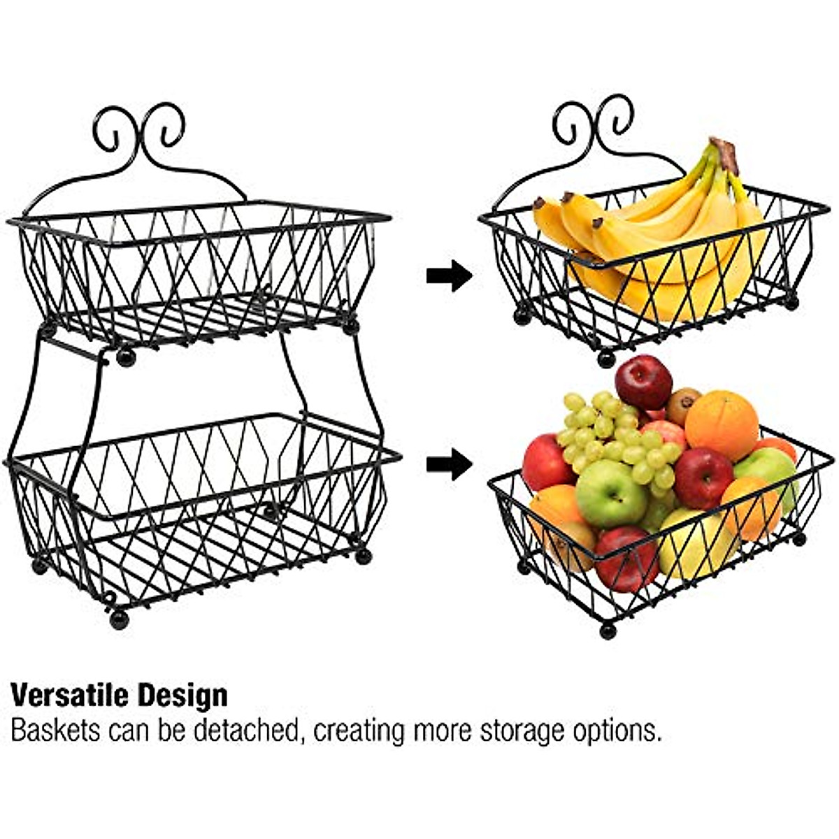 Sorbus Fruit Basket Display Stand, 2-Tier, for Vegetable, Fruit & Bread Counter Storage for Kitchen, Bathroom, Rectangular Antique Metal (Black)