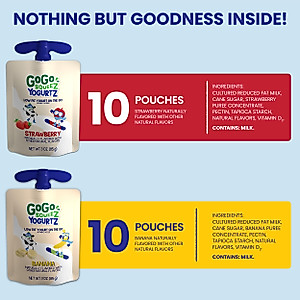 GoGo squeeZ yogurtZ Variety Pack, Strawberry & Banana, 3 oz (Pack of 20), Kids Snacks Made from Real Yogurt and Fruit, No Fridge Needed, Gluten Free, Nut Free, Recloseable Cap, BPA Free Pouches