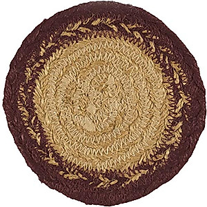 VHC Brands Potomac Star Textured Jute Primitive Tabletop Kitchen Stenciled Round Coaster Set of 6, Natural Tan