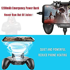Mobile Game Controller w/ L1R1 L2R2 Triggers [ 6 Finger ], PUBG/COD Mobile Controller w/Cooling Fan & 1200mAh Power Bank, Gaming Grip Joystick Gamepad, Shoot Aim Keys for 4.7-6.5" Android iOS Phone