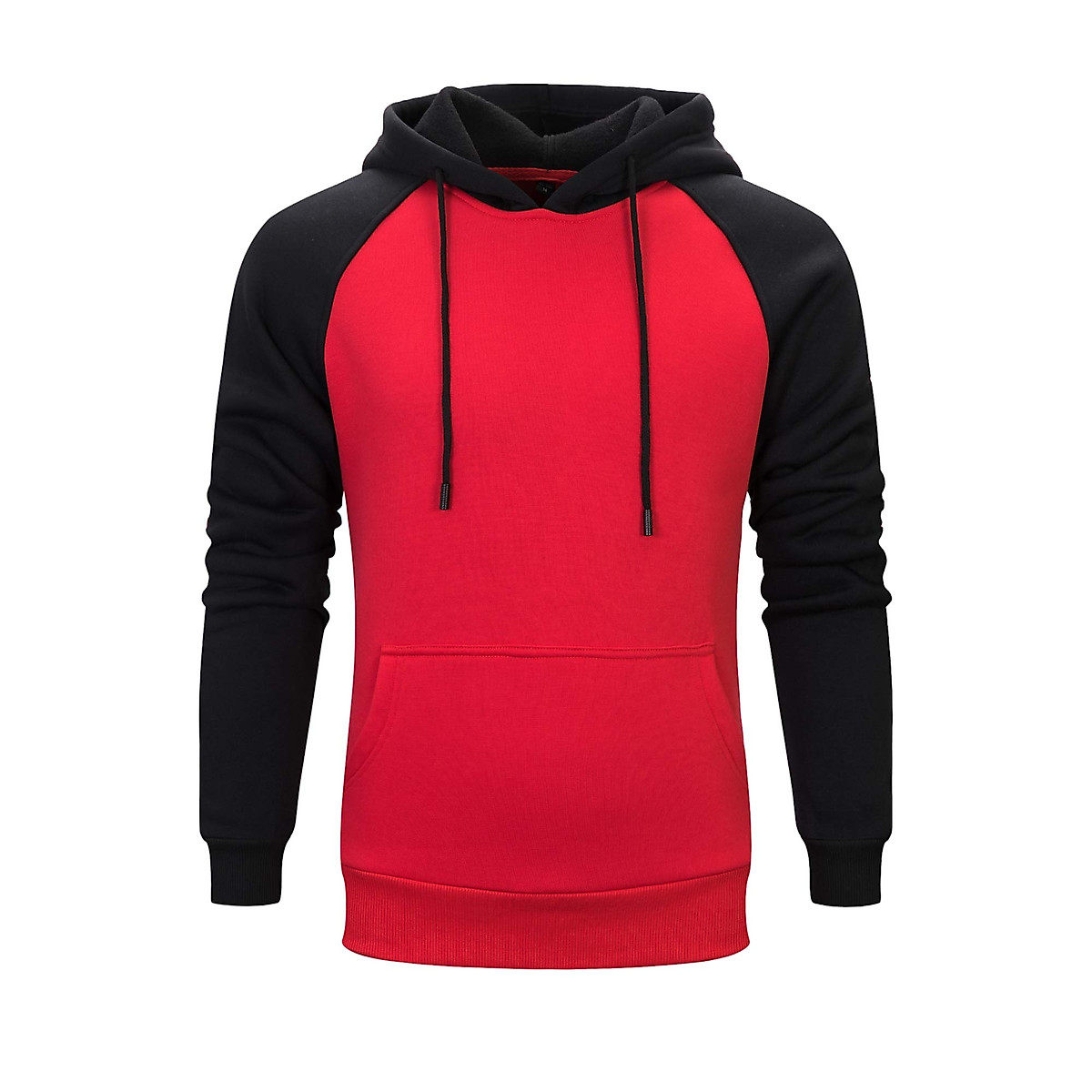 DUOFIER Men Pullover Fleece Hoodie Top Lightweight Long-Sleeve Hooded Sweatshirt, Red-L