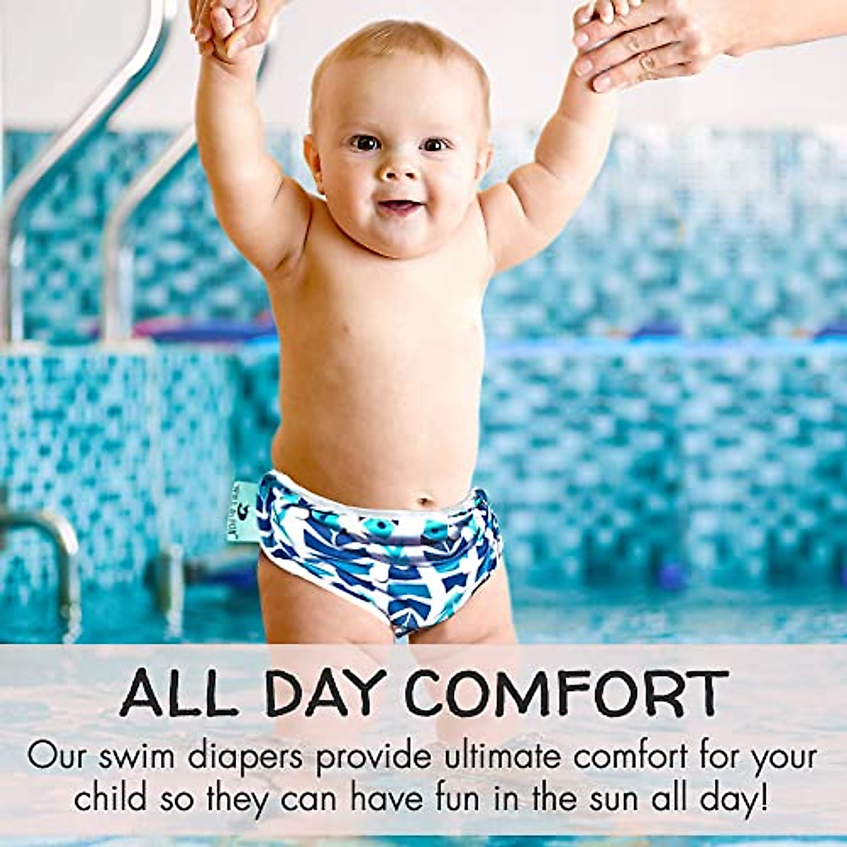 Reusable Swim Diapers for Babies, Infants & Toddlers - Adjustable Boys Swimming Diaper 0-2 Years, Eco-Friendly Washable with Snaps – Anchor & Fish – 2 Pack by Will & Fox