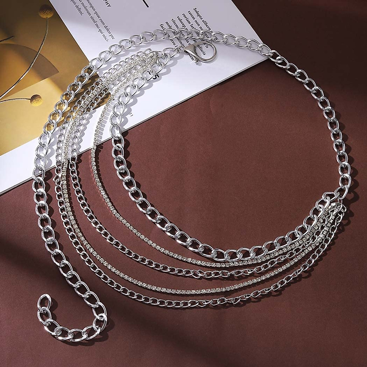Dresbe Boho Layered Body Chain Silver Rhinestones Belly Waist Chain Party Body Jewelry Accessories for Women and Girls