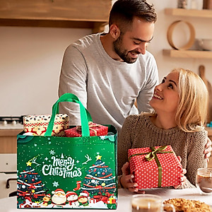 Iioscre 8PCS Large Christmas Gift Bags With Handles, Non-Woven Reusable Holiday Treat Bags for Party and New Year Gifts, 12.8 x 9.8 x 6.7in