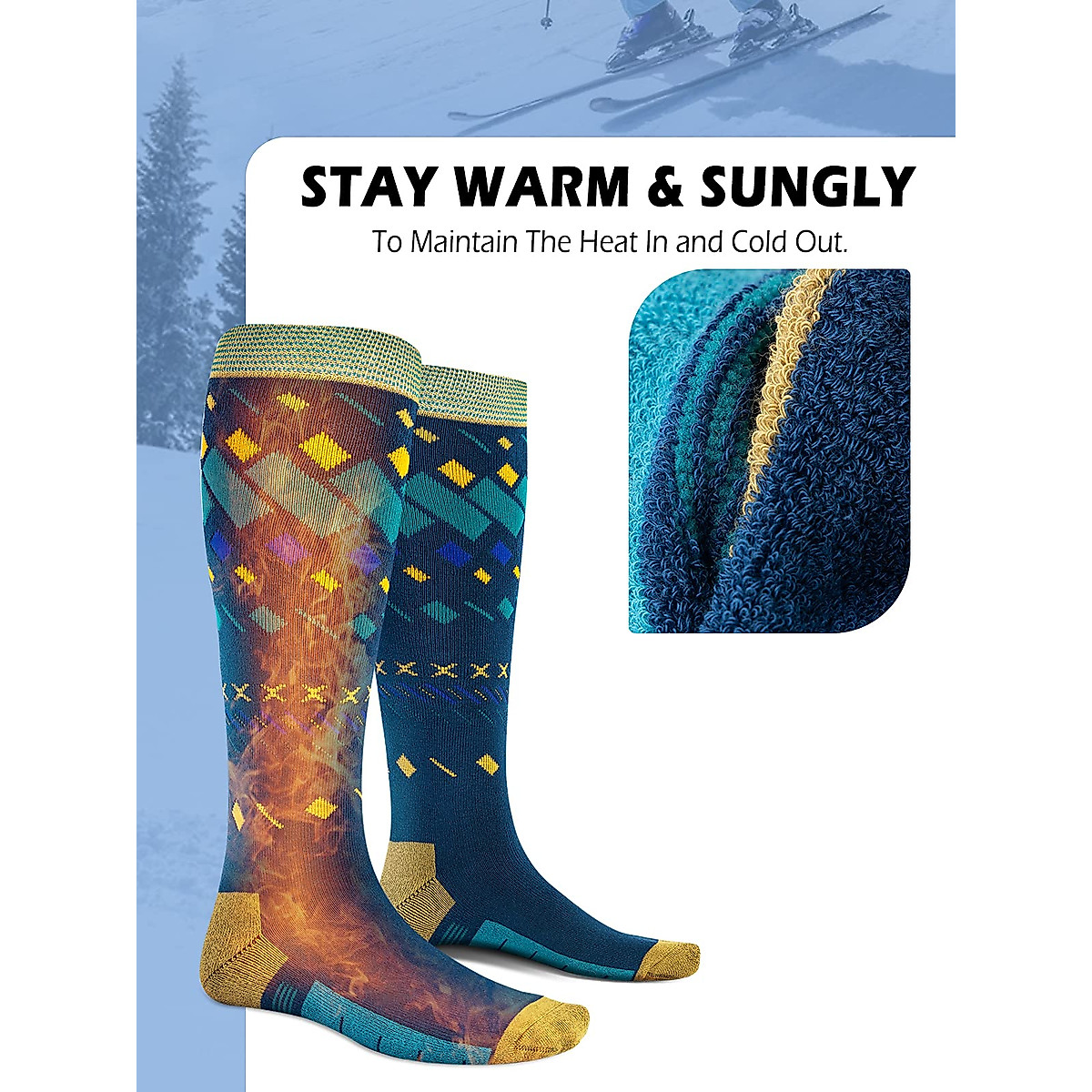 OutdoorMaster Unisex Ski Socks,Skiing and Snowboarding Socks for Men & Women with Over the Calf Design/Non-Slip Cuff