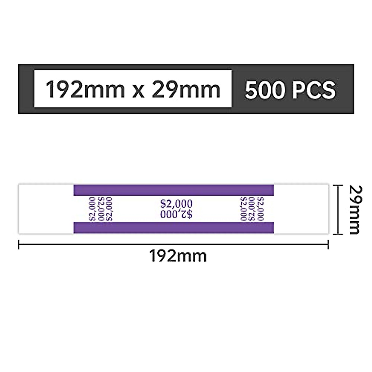 L LIKED Pack of 500 Currency Band Self Sealing Currency Straps Bands Money Bill Wrappers (Purple $2000-500 PCS)