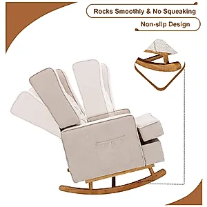 KINFFICT Upholstered Accent Rocking Chair, Mid Century Glider Rocker for Baby Nursery, Modern Wingback Armchair for Living Room, Bedroom, 300 LBS Weight Capacity, Beige