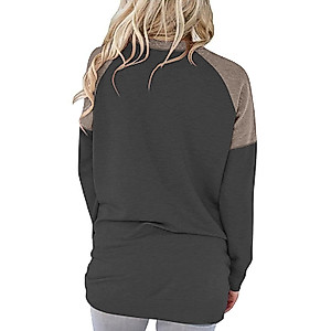 Angerella Tops for Women Cute Color Block Long Sleeve Shirts Basic Lightweight Round Neck Sweatshirt Gray M