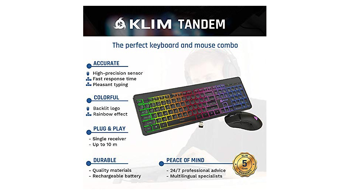 KLIM Tandem Wireless Gaming Keyboard & Mouse Combo