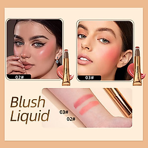 Liquid Blush Beauty Wand, Matte Liquid Highlight Blush with Cushion Applicator Attached Easy to Blend, Smooth Natural Matte Finish Contour Beauty Wand Face Blush Makeup Stick (2# Blush Cream Pink)