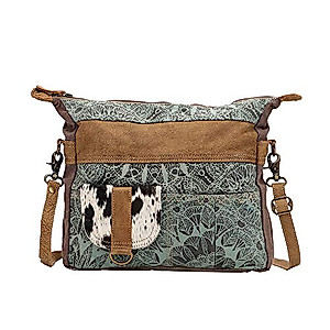 Myra Bag Puerile Upcycled Canvas & Cowhide Shoulder Bag S-1454, Blue