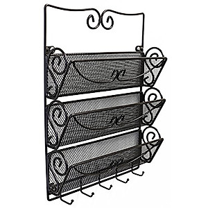 DecoBros Wall Mount 3 Tier Letter Rack Organizer w/ Key Holder, Bronze