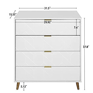 Pvillez 4 Drawer Dresser, Wood Drawer Chest, Tall Storage Dresser Cabinet Organizer Unit with Metal Legs, White Dresser for Bedroom, Living Room, Baby, Kids, Nursery, Closet Dresser, Night Stand