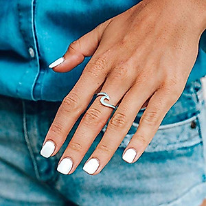 Pura Vida Silver Enamel Wave Ring, Brass Base Band - Rhodium Plating, Size 5