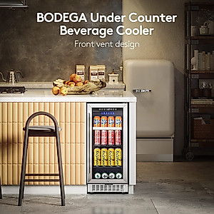 BODEGA Beverage Refrigerator Cooler,15 inch drink fridge under counter,100 cans mini Fridge with Glass Door for Soda Beer,Wine,Beverage Cooler for Home,Kitchen, Bar or Office.