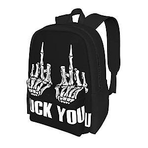 School Laptop Backpack Skull Fuck Lightweight Water Resistant Durable Casual Daypack, 16in Bookbag for Women Men Fits Travel Hiking Camping