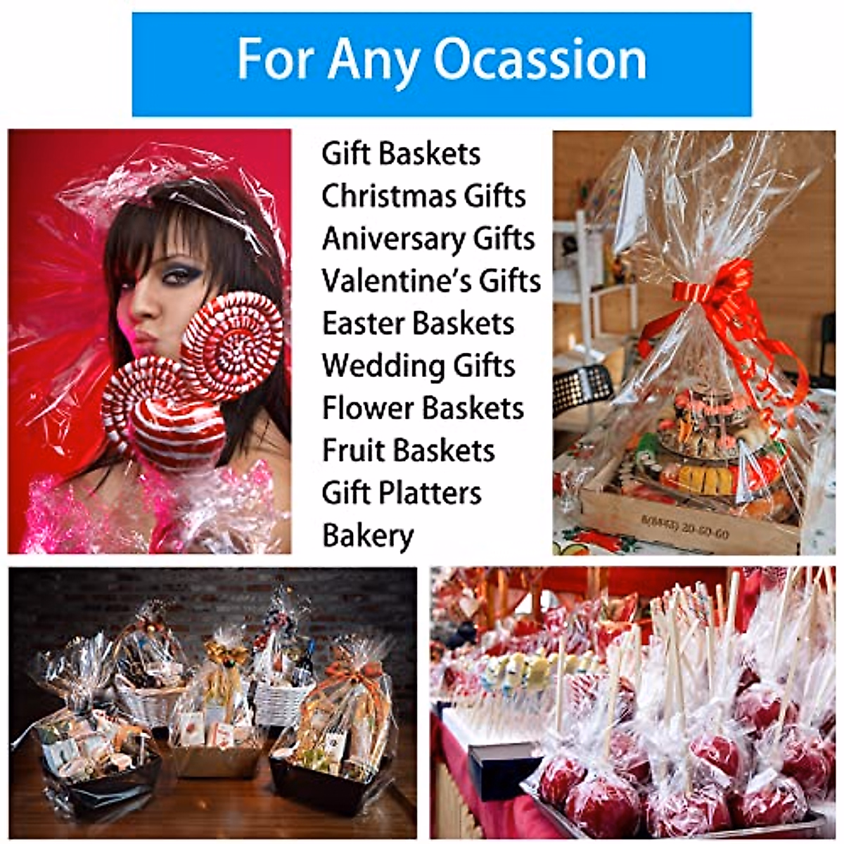 POPGIFTU Clear Cellophane Wrap Roll | Unfolded 34 Inches Wide X 148 Feet Long | 3 Mil Thicken Cellophane Roll for Baskets Gifts Flowers Food Safe Cello Rolls