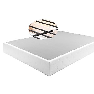 Panana 5 Inch Metal Box Spring Bed Base with Fabric Cover, Heavy Duty Strong Steel, Easy Assembly, Full, White