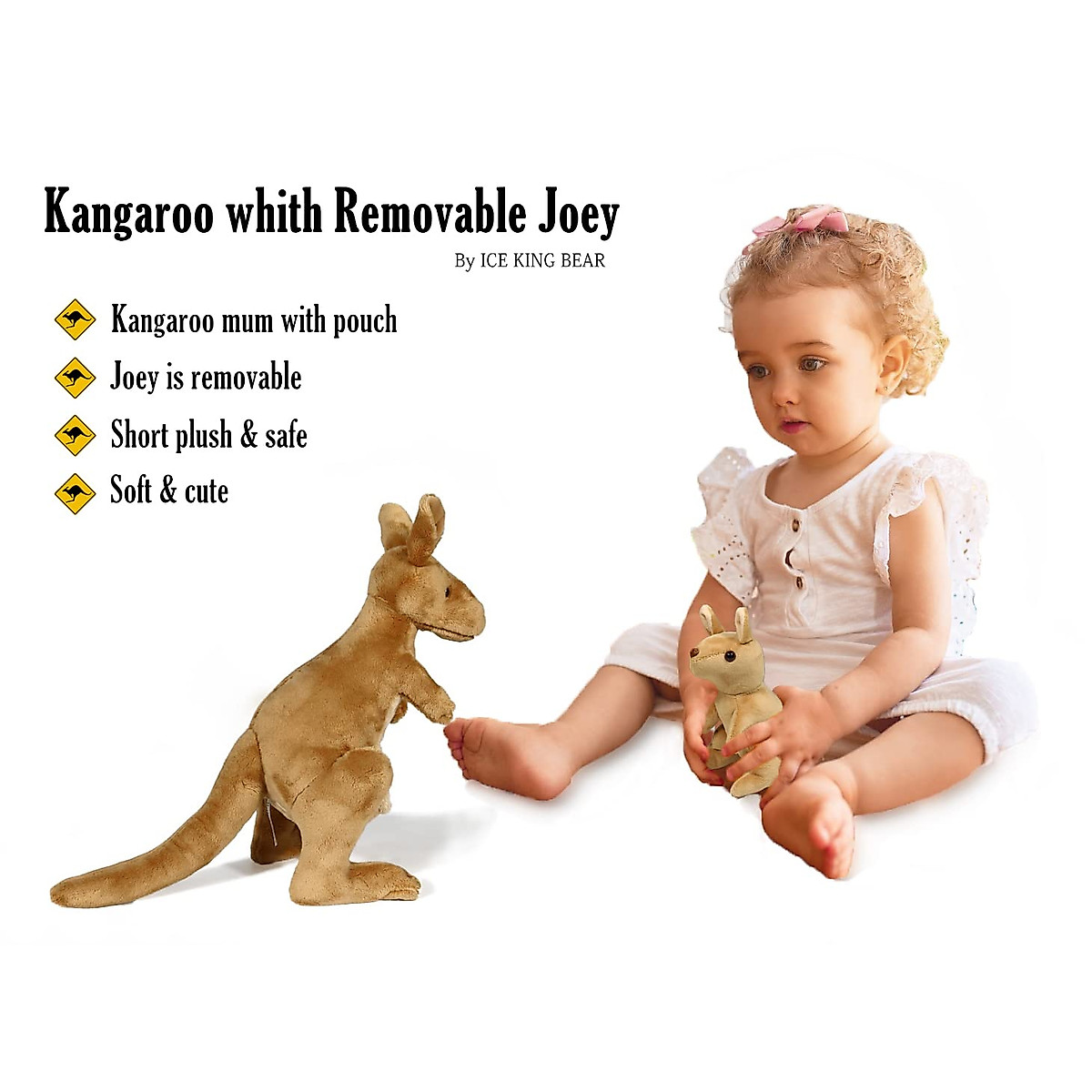Ice King Bear Kangaroo Stuffed Animal with Removable Joey Plush Toy,12 Inches