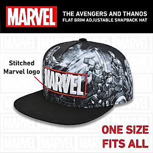 Marvel The Avengers and Thanos Baseball Hat, Flat Brim Adult Adjustable Snapback Ball Cap, Black, One Size