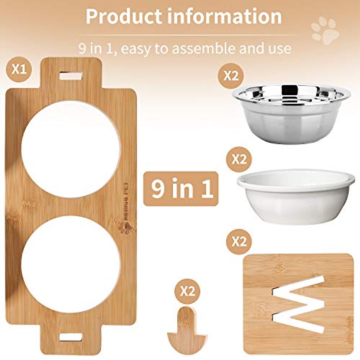 BINGBING Raised Pet Bowl for Cats and Small Dogs, Adjustable Elevated Dog Cat Food and Water Bowl Stand Feeder with Extra Stainless Steel Bowls (Small to Medium with 4 Bowls)