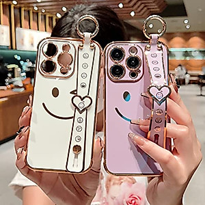 Hosgor iPhone 14 Pro Max Case for Women, Bling Glitter Plating Cover with Strap & Camera Lens Protection Soft TPU Shockproof Bumper Phone Case for iPhone 14 Pro Max 5G 2022 6.7inch (Purple)