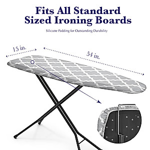 Epica Ironing Board Cover and Pad - Standard Size 15x54 Padded Ironing Board Covers, Heat Reflective Coating, Scorch & Stain Resistant Iron Board Cover with Padding Grey & White Lattice