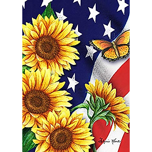 Toland Home Garden 1012204 American Sunflowers Patriotic Flag 28x40 Inch Double Sided for Outdoor Flower House Yard Decoration