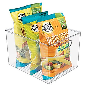 mDesign Plastic Storage Organizer Container Bin for Kitchen Organization in Pantry, Cabinet, Countertop Fridge, Refrigerator, and Freezer - Hold Food, Drink, or Snacks, Ligne Collection, Clear