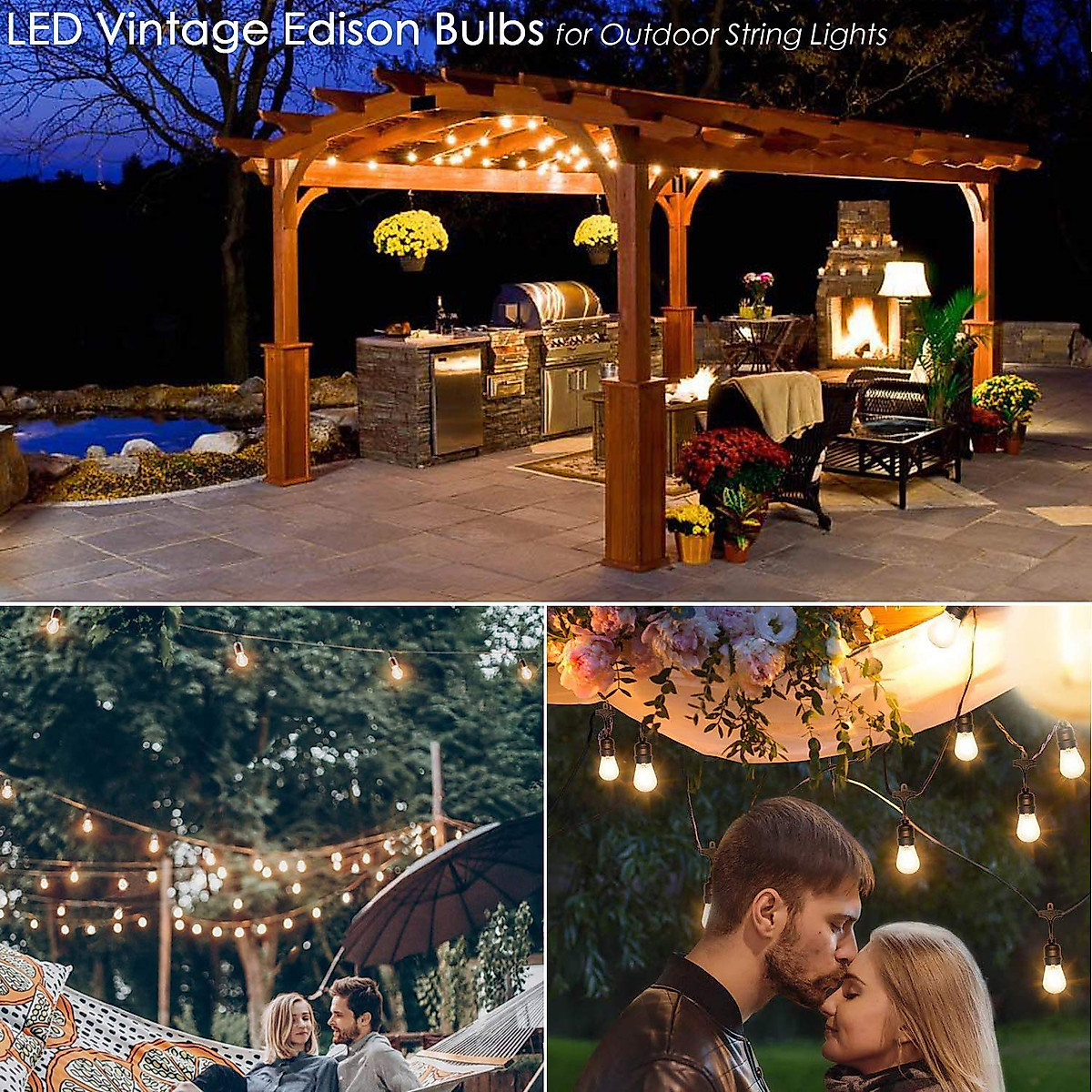 EMITTING 15 Pack Shatterproof S14 Replacement Light Bulbs –1W S14 LED Bulbs, Warm White 2200K, Outdoor String Lights Vintage LED Light Bulbs, E26 Base Edison Plastic Bulbs.