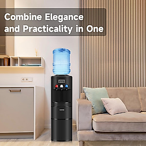ICEPURE Water Dispenser with Ice Maker, 3-in-1 Hot and Cold Water Cooler with Built-in Bullet Ice Maker Machine, 26.5lbs/24H, Top Loading for 3-5 Gallon Bottle, Child Safety Lock, Black