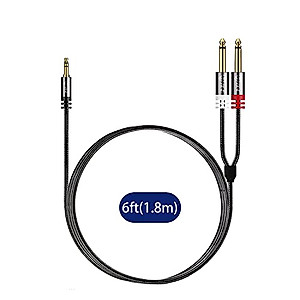 JX-E 3.5mm to 1/4 Adapter, 1/8 to 1/4 Stereo Cable, 3.5mm TRS to Dual 6.35mm TS Mono Breakout Cable Y Splitter Adapter Compatible with iPod, CD Player, Multimedia Speaker, Home Stereo System, 6 Feet
