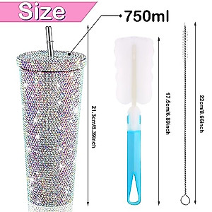 Bokon Bling Diamond Tumbler Christmas Gift for Women Glow in The Dark Rhinestone Tumbler with Lid Straw Glitter Water Bottle Cup Stainless Steel Double Wall Tumbler(Silver, 25.4 oz)