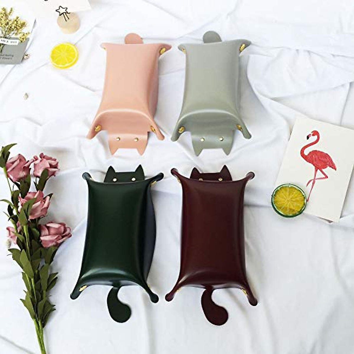 Coherny Creative Dice Cat Shape Leather Desktop Storage Tray Makeup Tray Key Coin Folding Tray Storage Box