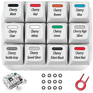 Griarrac Cherry MX Switch Tester 12-Key Mechanical Keyboard Sampler Switch Testing Tool with Keycap Puller and 24 O Rings, 40A-L & 40A-R (Printed PBT Keycap)