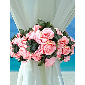 FENGRUIL Artificial Flower Vines,4 Pcs Fake Flowers Garlands Hanging Large Rose Vine Ivy Silk Hanging Flower for Home Garden Outdoor Ceremony Wedding Arch Floral Decor (Pink)