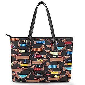 Mumeson Funny Dachshund Handbag Womens Luxury Leather PU Shoulder Handbag Lightweight Top Handle Satchel Handbag for Womens Casual Tote Handbag Purse