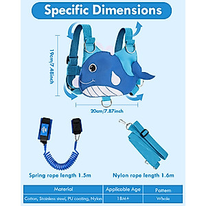 Lehoo Castle Toddler Leash for Walking, Baby Leashes for Toddlers 4-in-1, Kid Harness with Leash, Child Safety Leash Anti Lost Wrist Link (Whale)