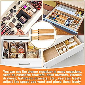 Reginary 12 Pcs Bamboo Drawer Dividers 13.5-17" Adjustable Drawer Organizers Fits Standard Drawers Bamboo Divider Organizer Spring Loaded Separators for Kitchen Bedroom Bathroom Dresser Office