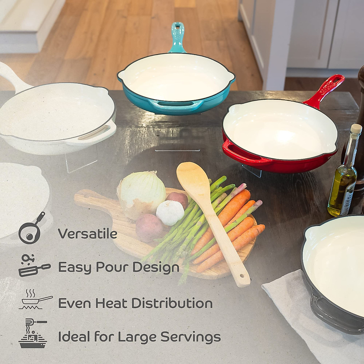 Segretto Cookware Enameled Cast Iron Skillet, 10.25-IN Verde Chiaro (Light Green) Enamel Skillet Pan, No Seasoning Required and Cast Iron Frying Pan