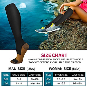 Iseasoo Copper Compression Socks For Men & Women Circulation-Best For Running Hiking Cycling 15-20 mmHg(L/XL)