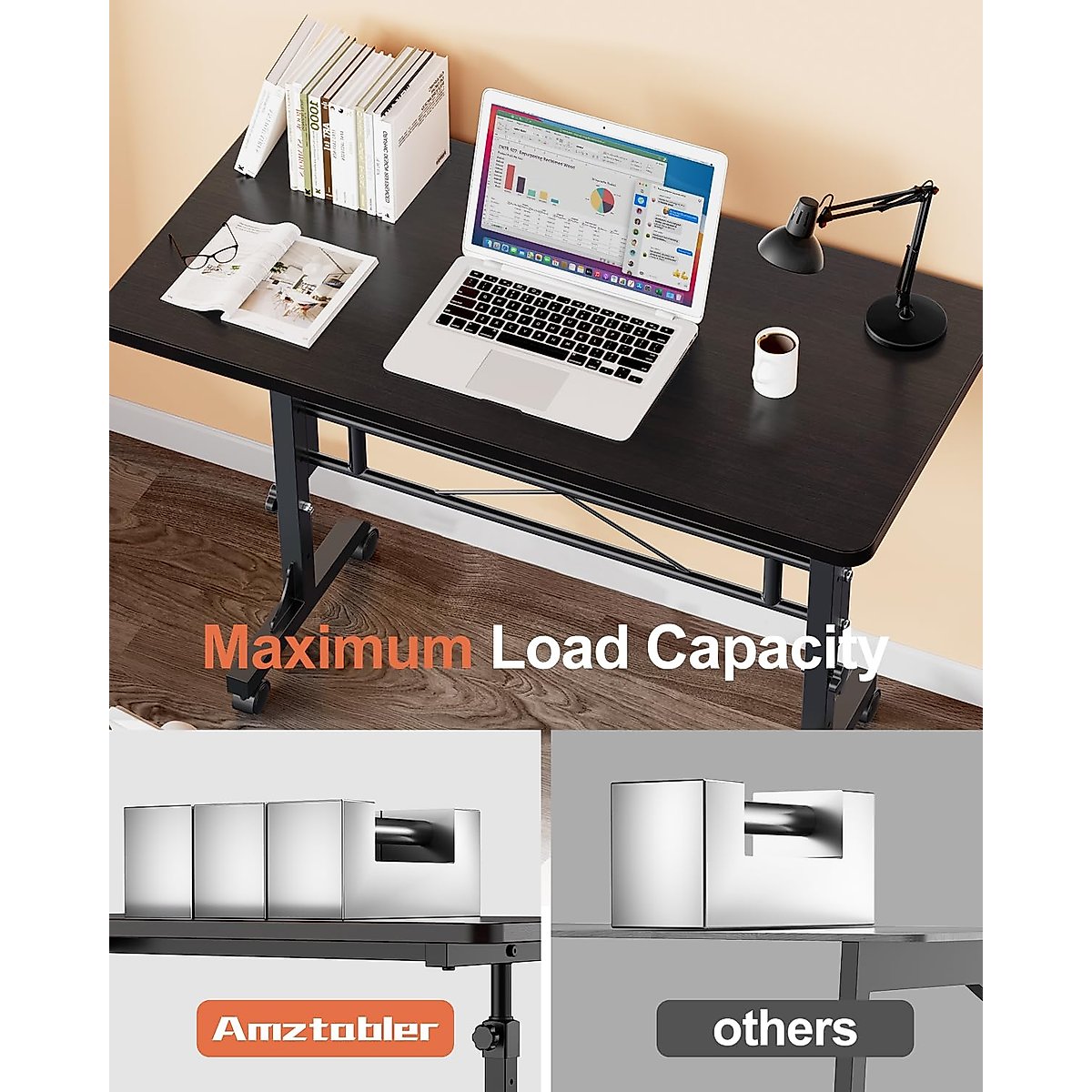 Small Standing Desk Adjustable Height, Mobile Stand Up Desk with Wheels, 32 Inch Portable Rolling Desk Small Computer Desk, Portable Laptop Desk Standing Table Black