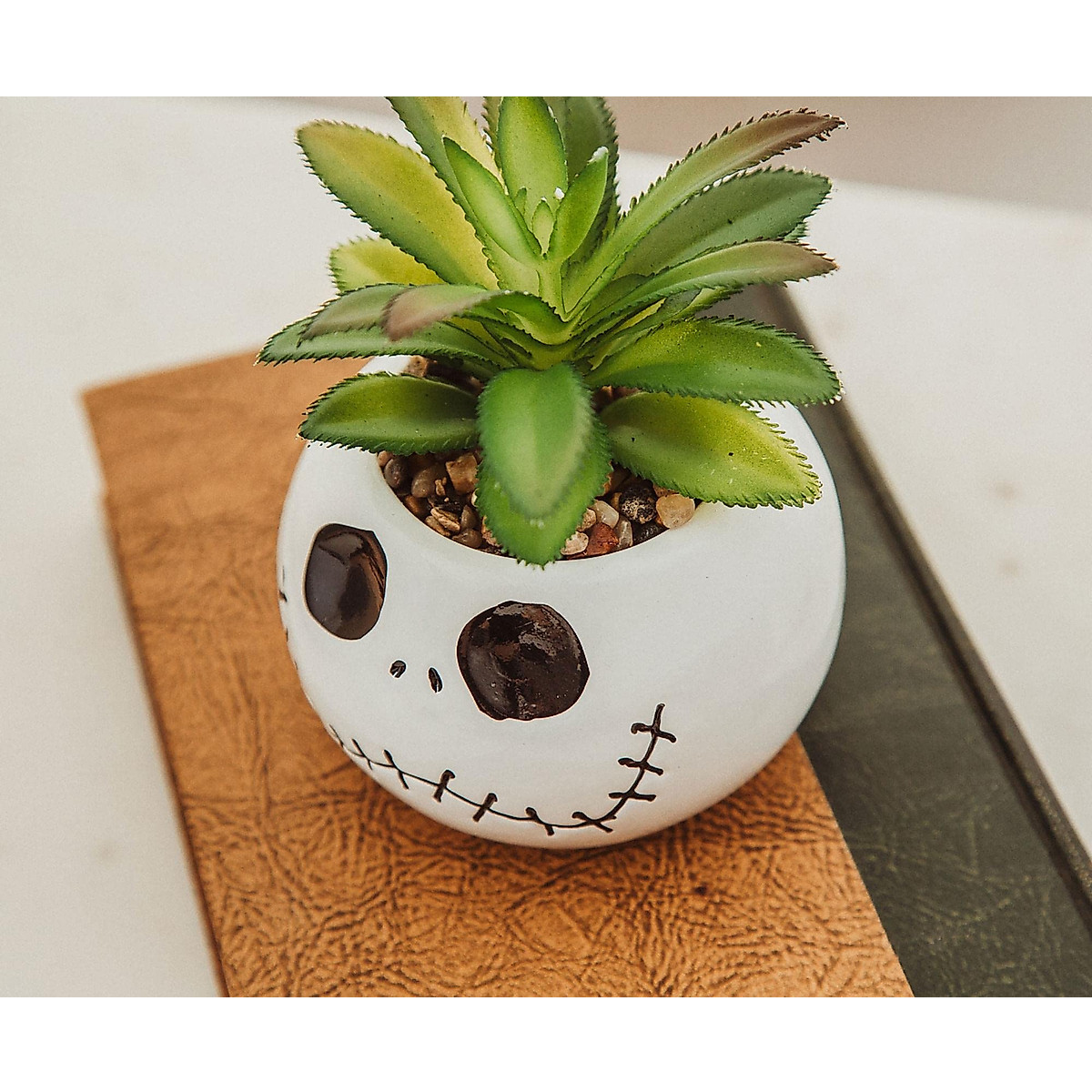Toynk Disney The Nightmare Before Christmas Jack Skellington 3-Inch Ceramic Mini Planter with Artificial Succulent | Small Flower Pot, Faux Indoor Plants for Desk Shelf, Home Decor Trinket Tray