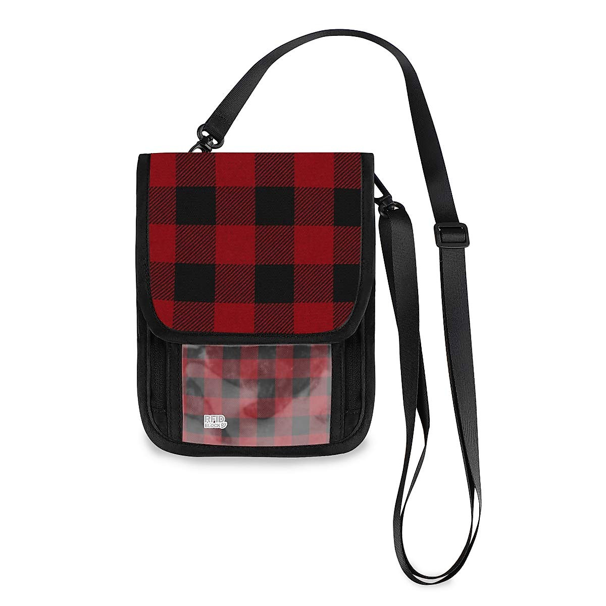 ALAZA Red Black Buffalo Lattice Plaid Small Crossbody Wallet Purse Cell Phone Bag Rfid Passport Holder with Credit Card Slots
