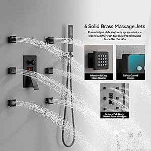 MONDAWE 12 IN Luxury Rain Mixer Combo System with 6-Jet and Handheld Spray, Wall Mounted Led Digital Display for 3-Spray Patterns, Matte Black