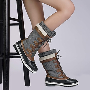 DREAM PAIRS Women's Monte_02 Black Grey Mid Calf WaterProof Winter Snow Boots Size 8 M US