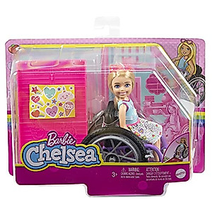 Barbie Chelsea Doll & Wheelchair with Moving Wheels, Ramp, Sticker Sheet & Accessories, Small Doll with Blond Hair